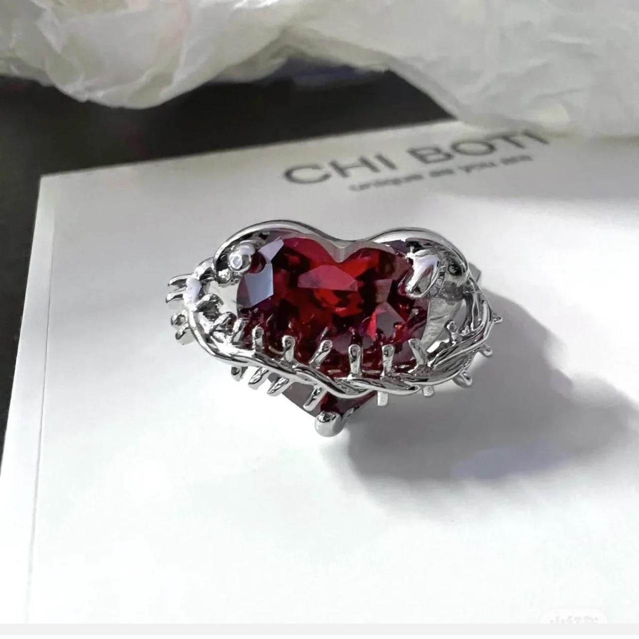 Y2K Women’s Red Crystal Heart Punk Vintage... | Depop