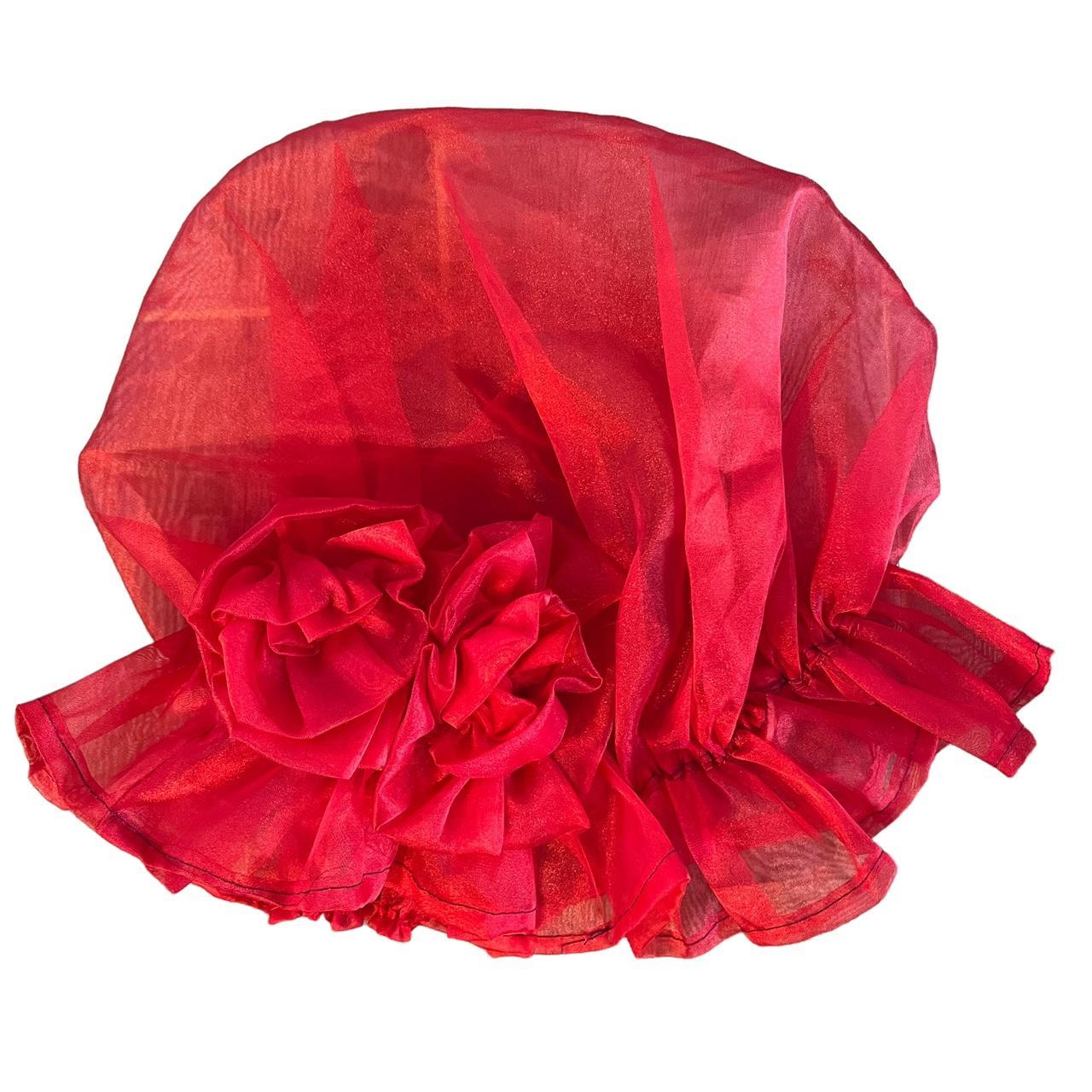 Sheer red bonnet with rosettes! Super charming... - Depop