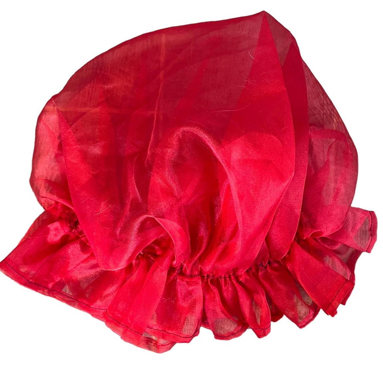 Sheer red bonnet with rosettes! Super charming... - Depop