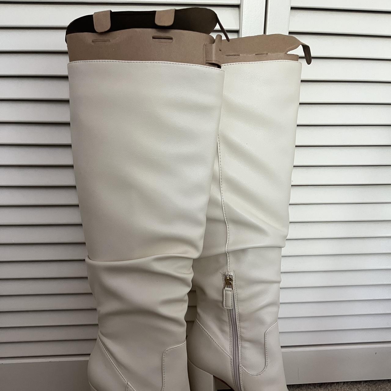Cream / white knee high boots size 8 Semi slouch... - Depop