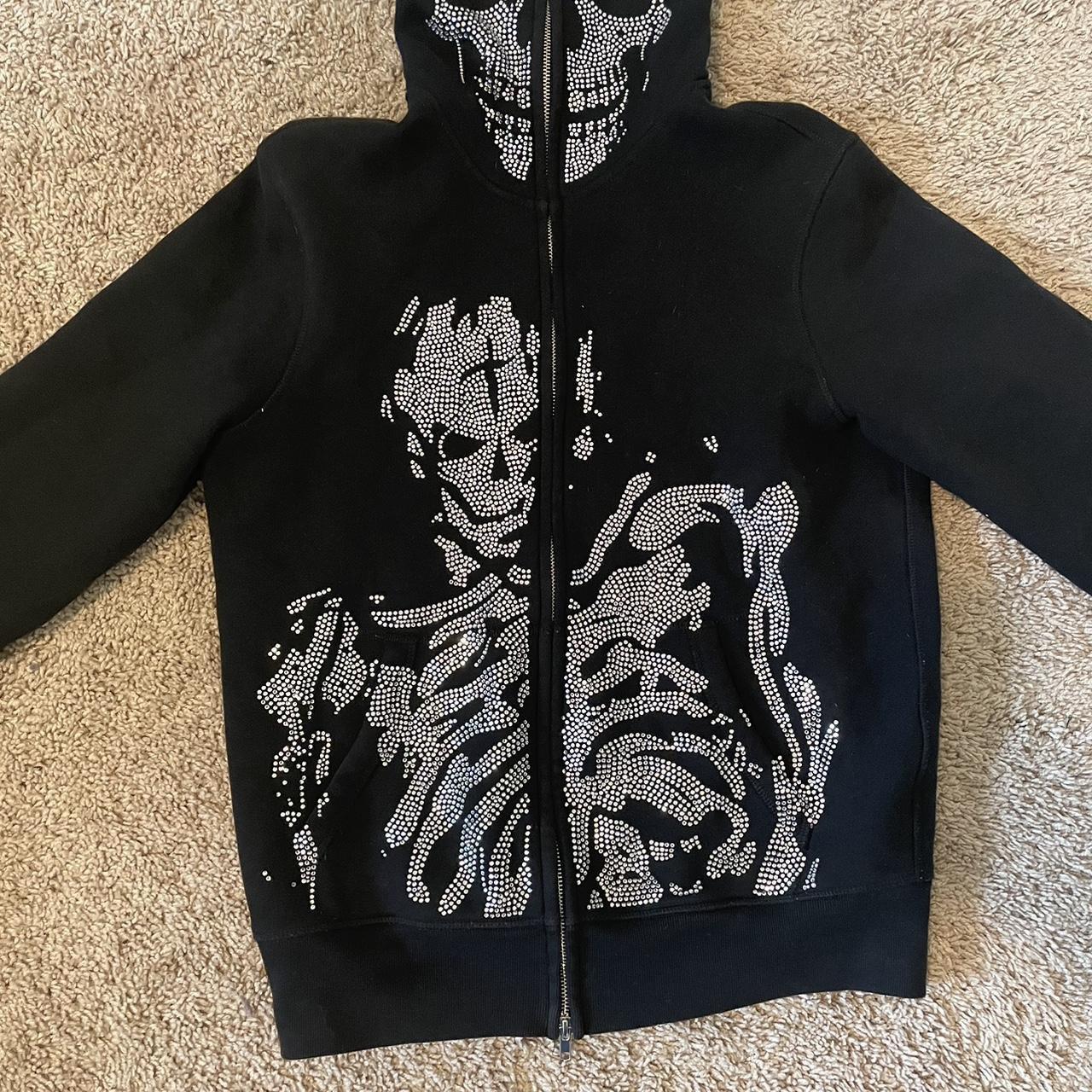 Rhinestone skeleton full zip hoodie - Depop