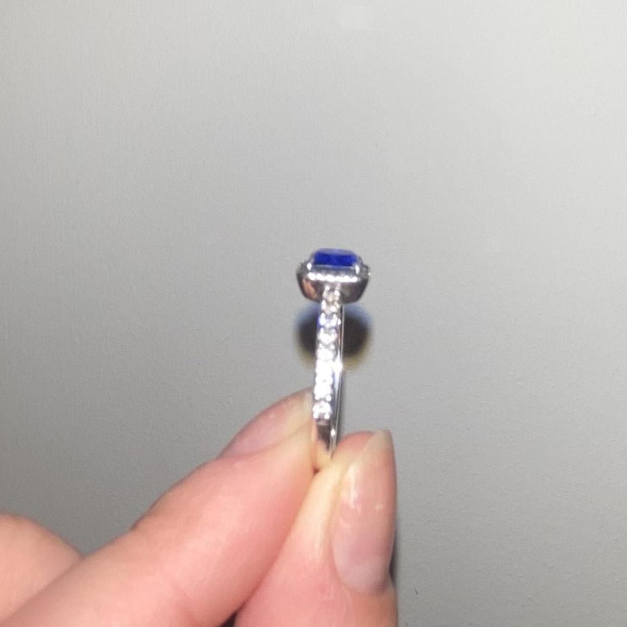 Pandora Blue Square Sparkle Halo Ring Size... - Depop