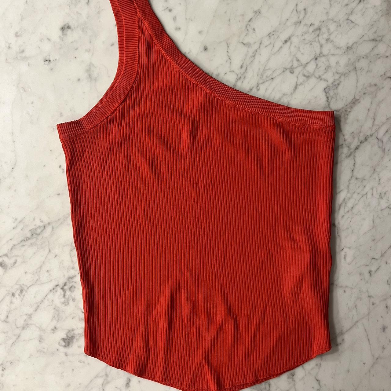 Zara one shoulder ribbed red singlet. Size small. - Depop