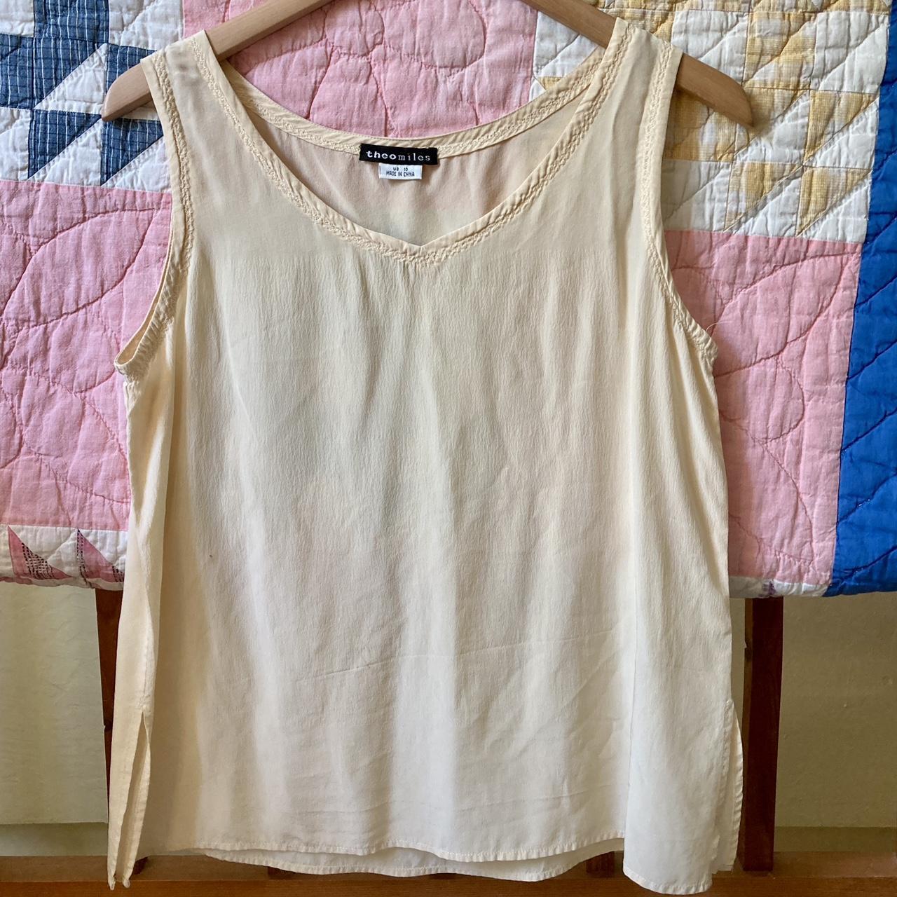Lovely silk light yellow tank top. Slits on both... - Depop