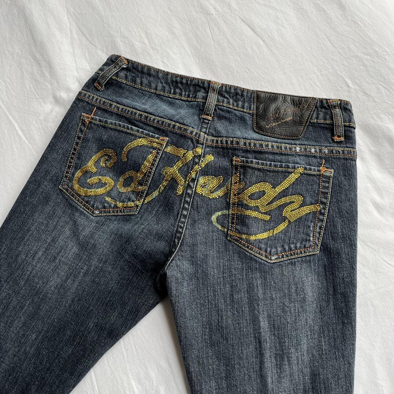 vintage y2k Ed hardy bedazzled jeans lowrise spell... - Depop