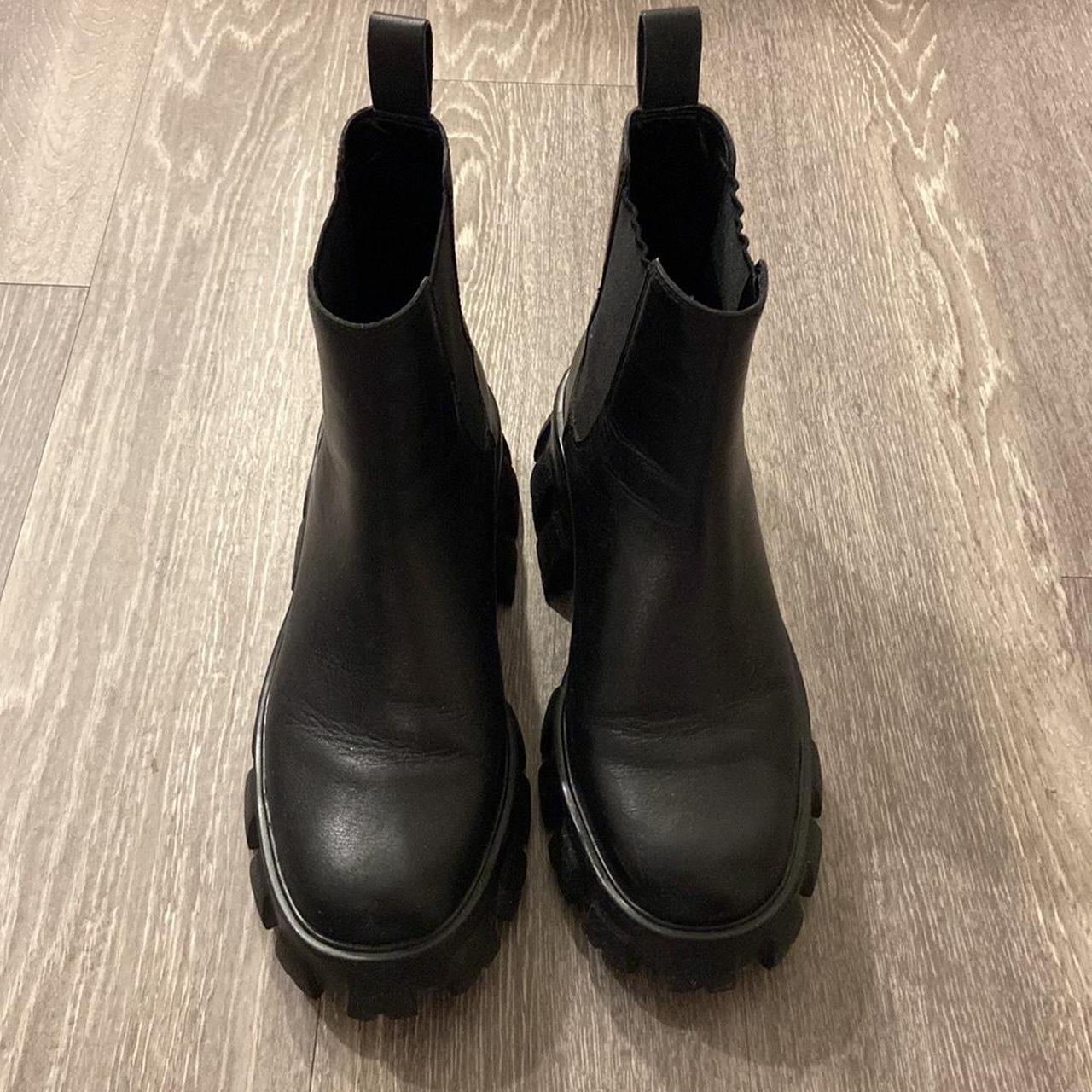 Gianni Bini Black Leather Chunky Booties. Only worn... - Depop