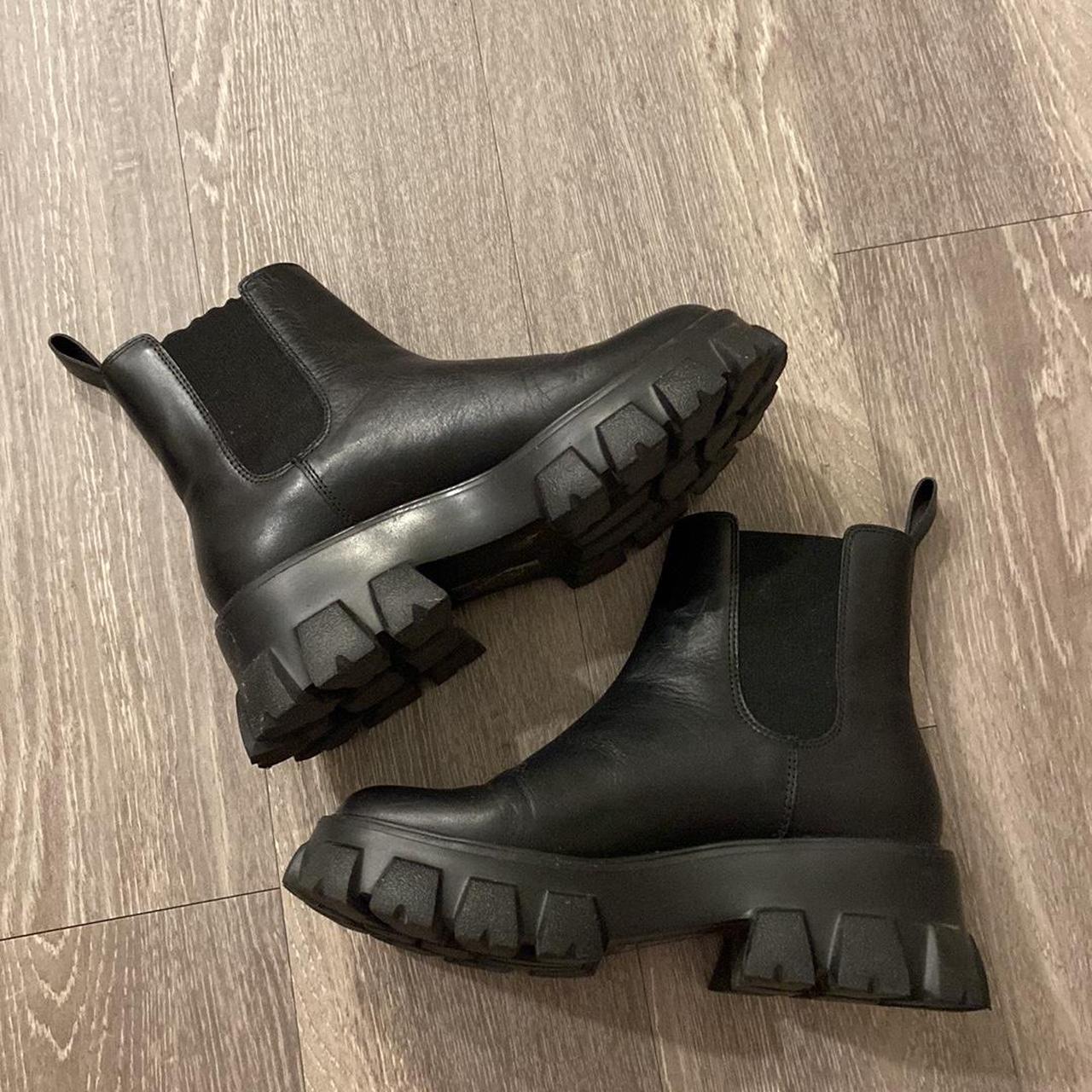 Gianni Bini Black Leather Chunky Booties. Only worn... - Depop