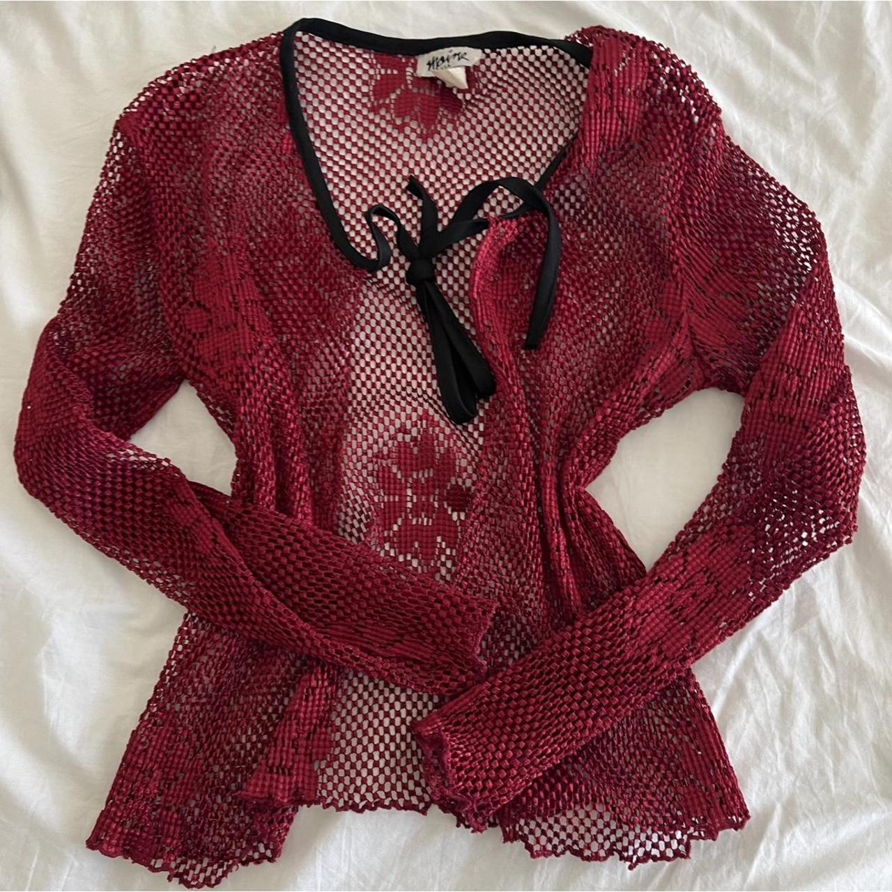 red tie lace cardigan - Depop
