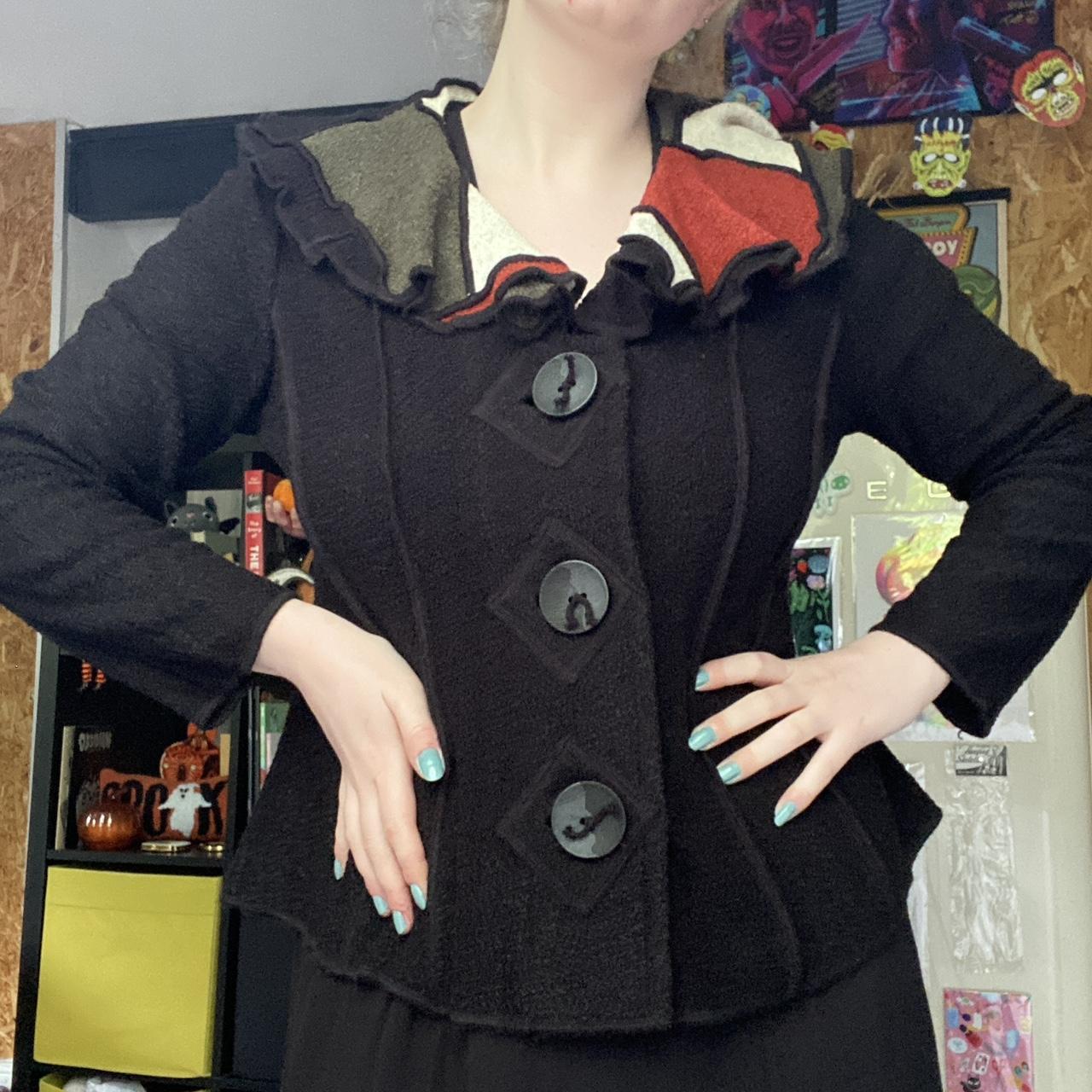 Clown style cardigan with colourful ruffle collar... - Depop