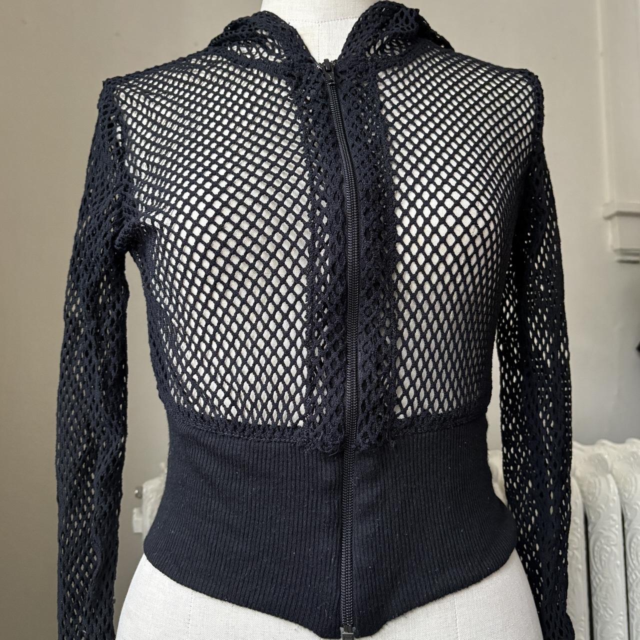 Black Fishnet Zip Up Hoodie Grungey early 2000’s... - Depop