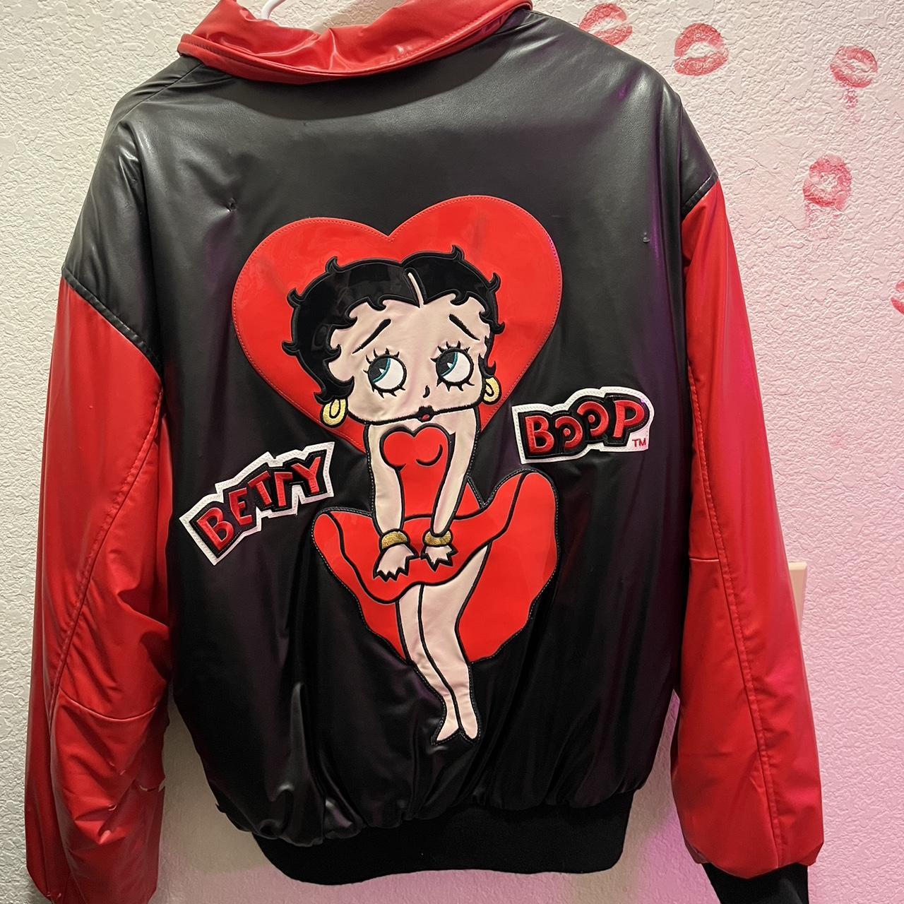 RARE vintage oversized betty boop leather jacket... - Depop