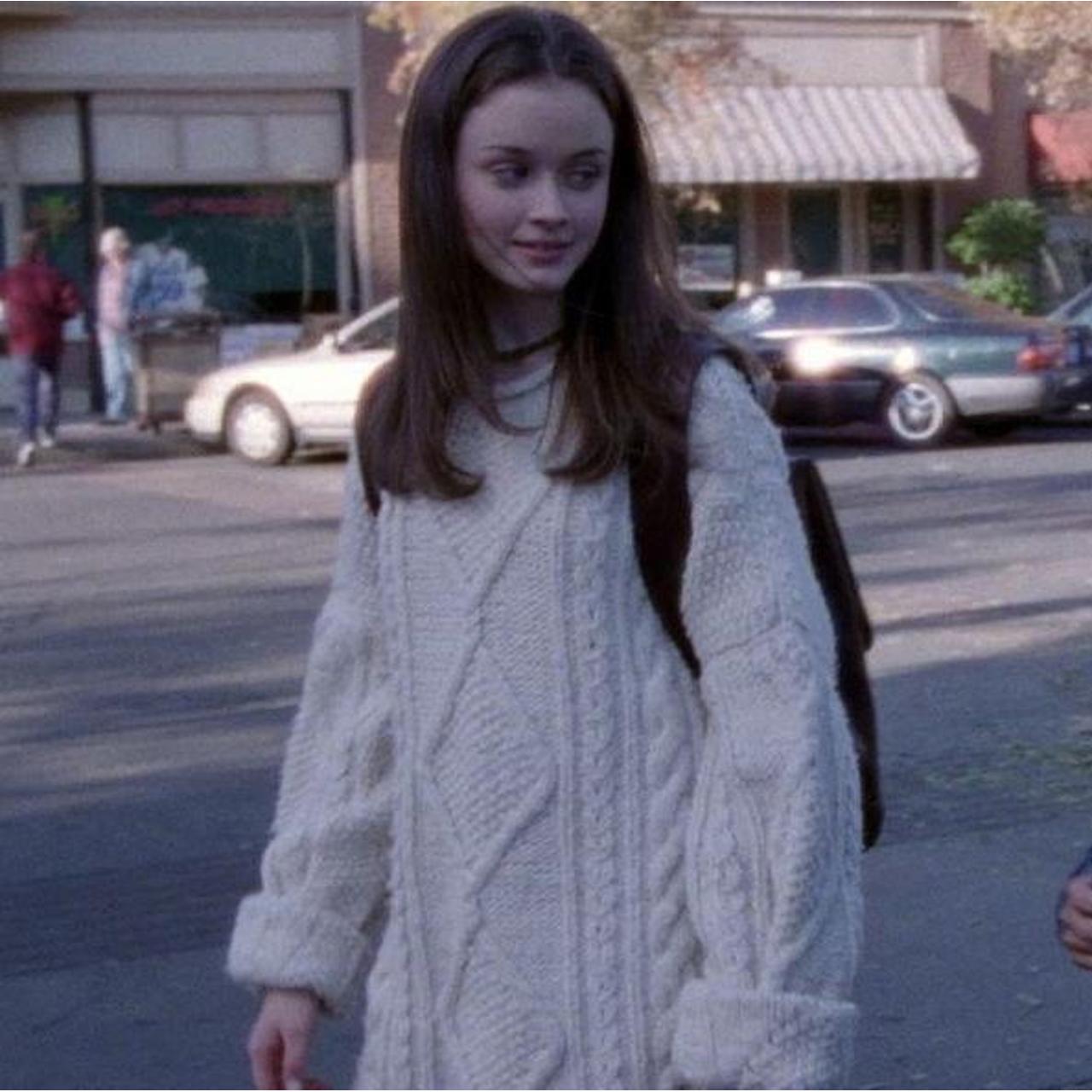 cutest cream oversized rory gilmore knitted sweater... - Depop