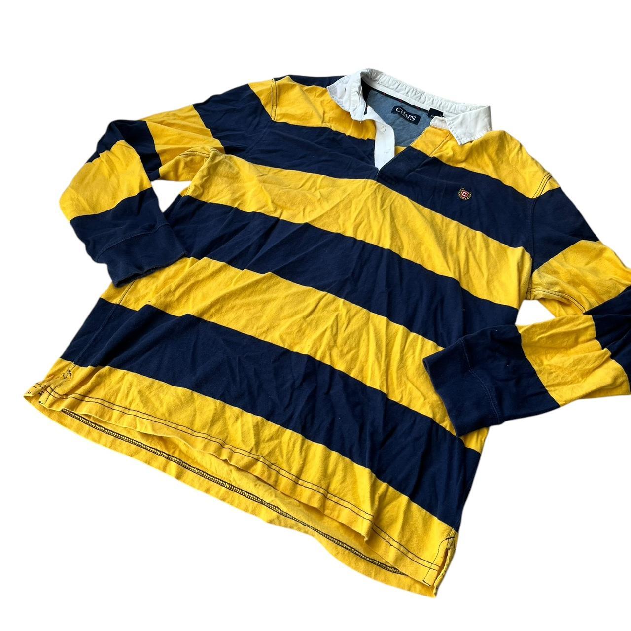 Yellow and navy striped chaps rugby shirt with white... | Depop
