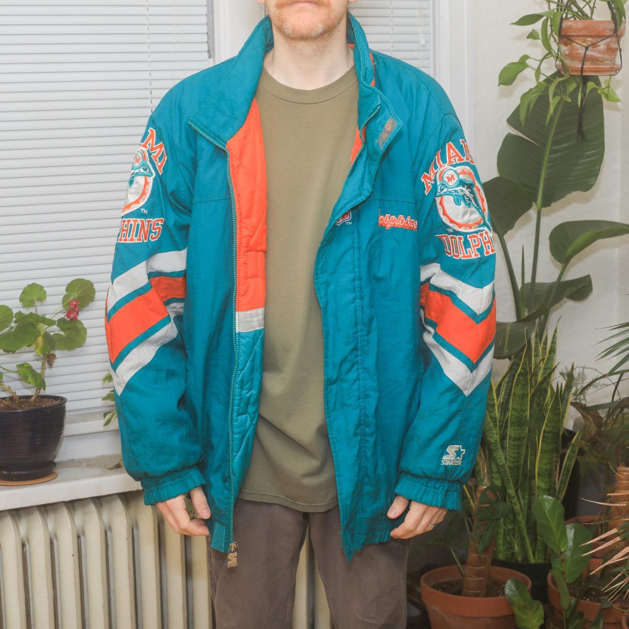 Starter Jacket Miami Dolphins Green and Orange... - Depop