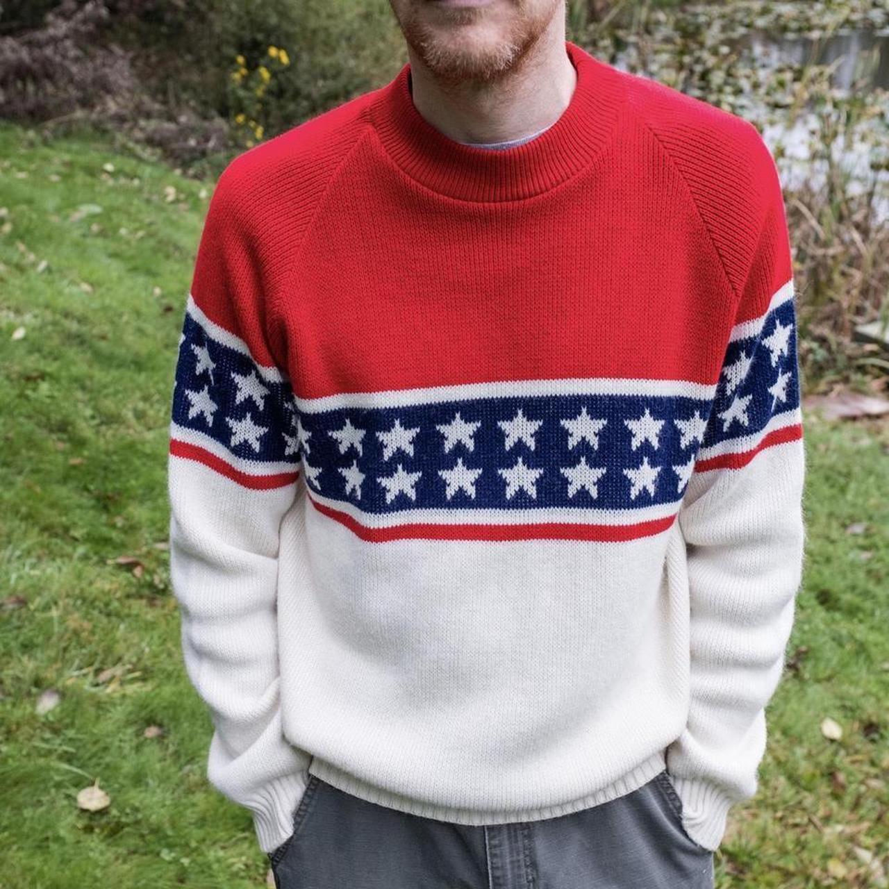 Grunge Vintage American Flag Sweater 🔵 USA Flag... - Depop