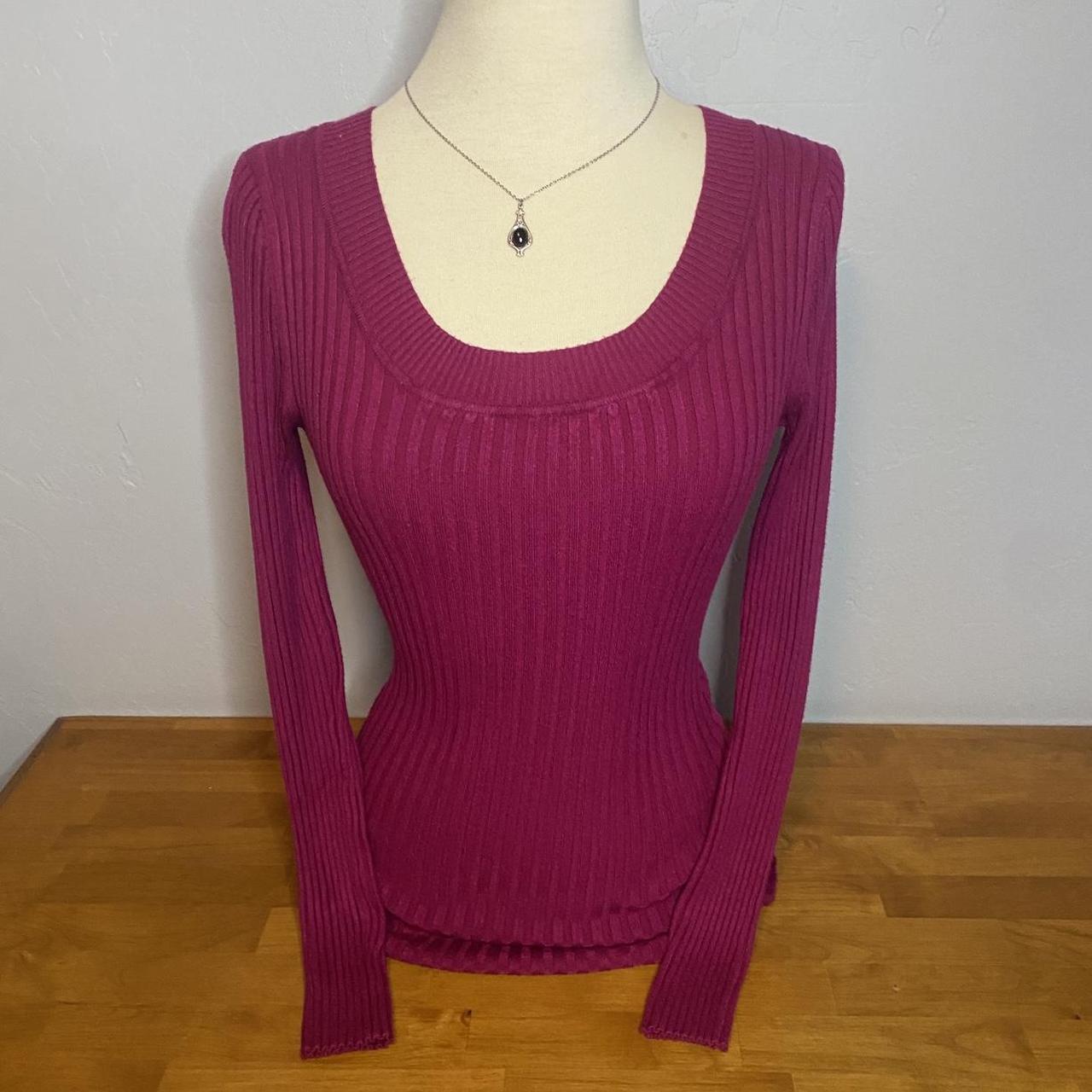 y2k magenta flattering slim fit ribbed long sleeve... - Depop