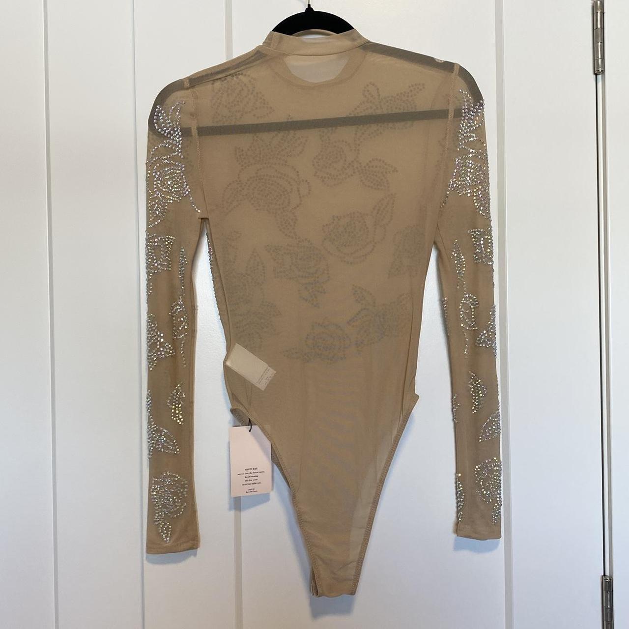 NWT shein sheer beige mesh bodysuit with floral... - Depop