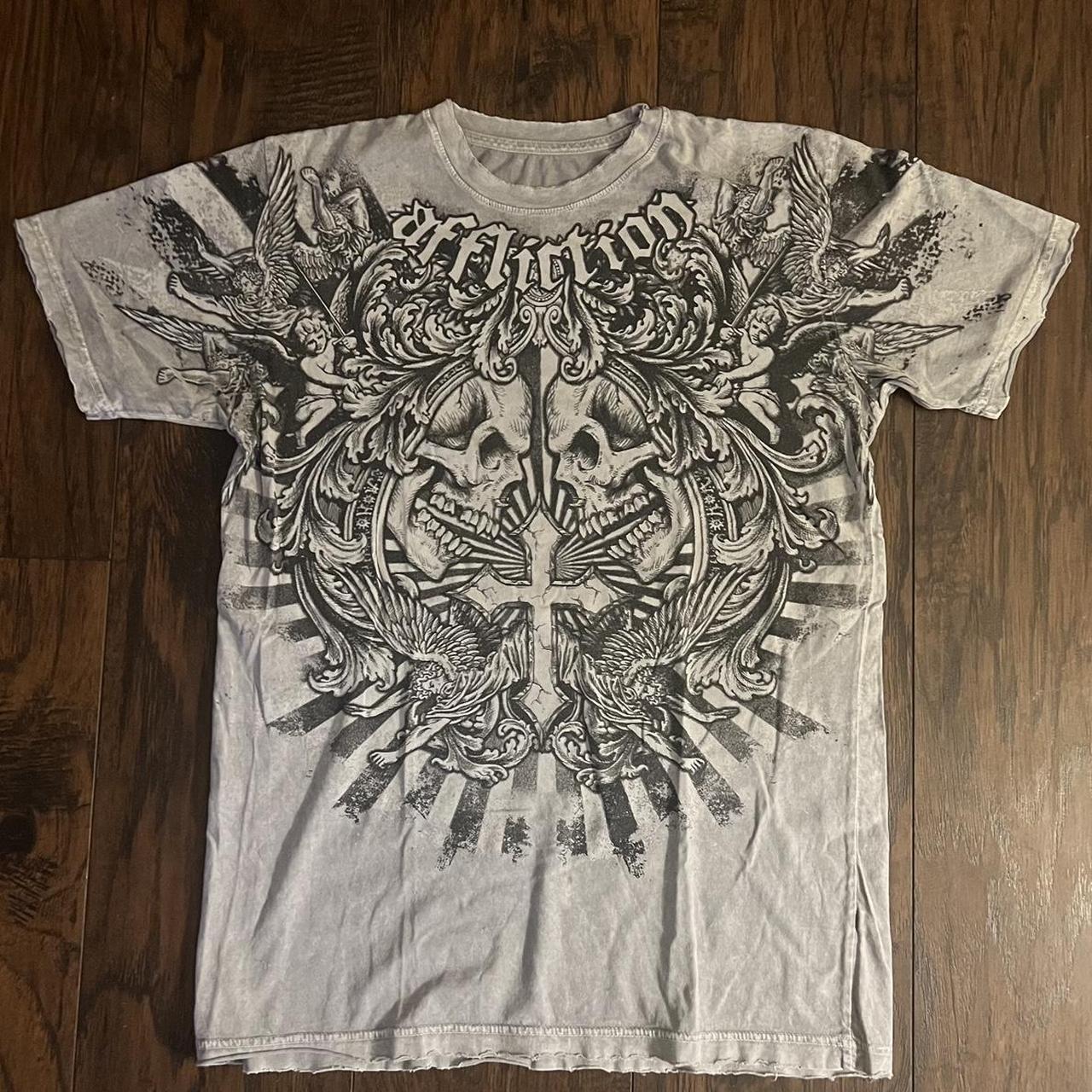 affliction skull print, size m, distressing dm for... - Depop