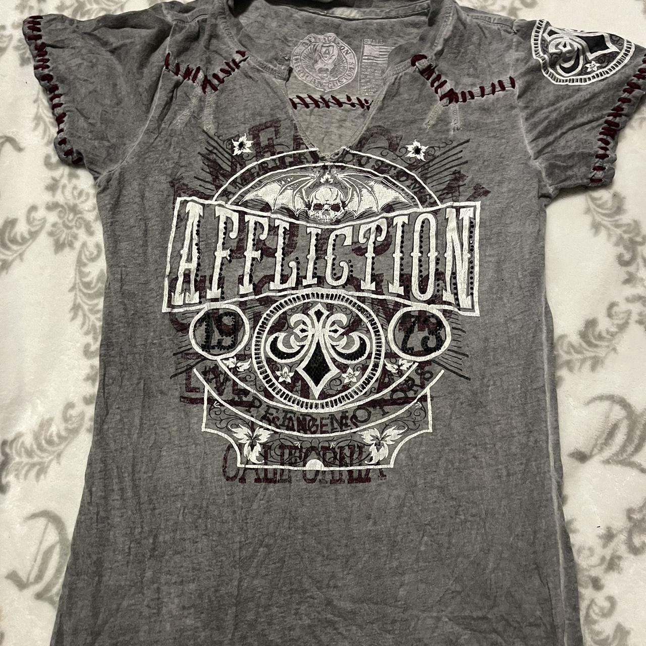 super cool bling rhinestone affliction shirt with... | Depop