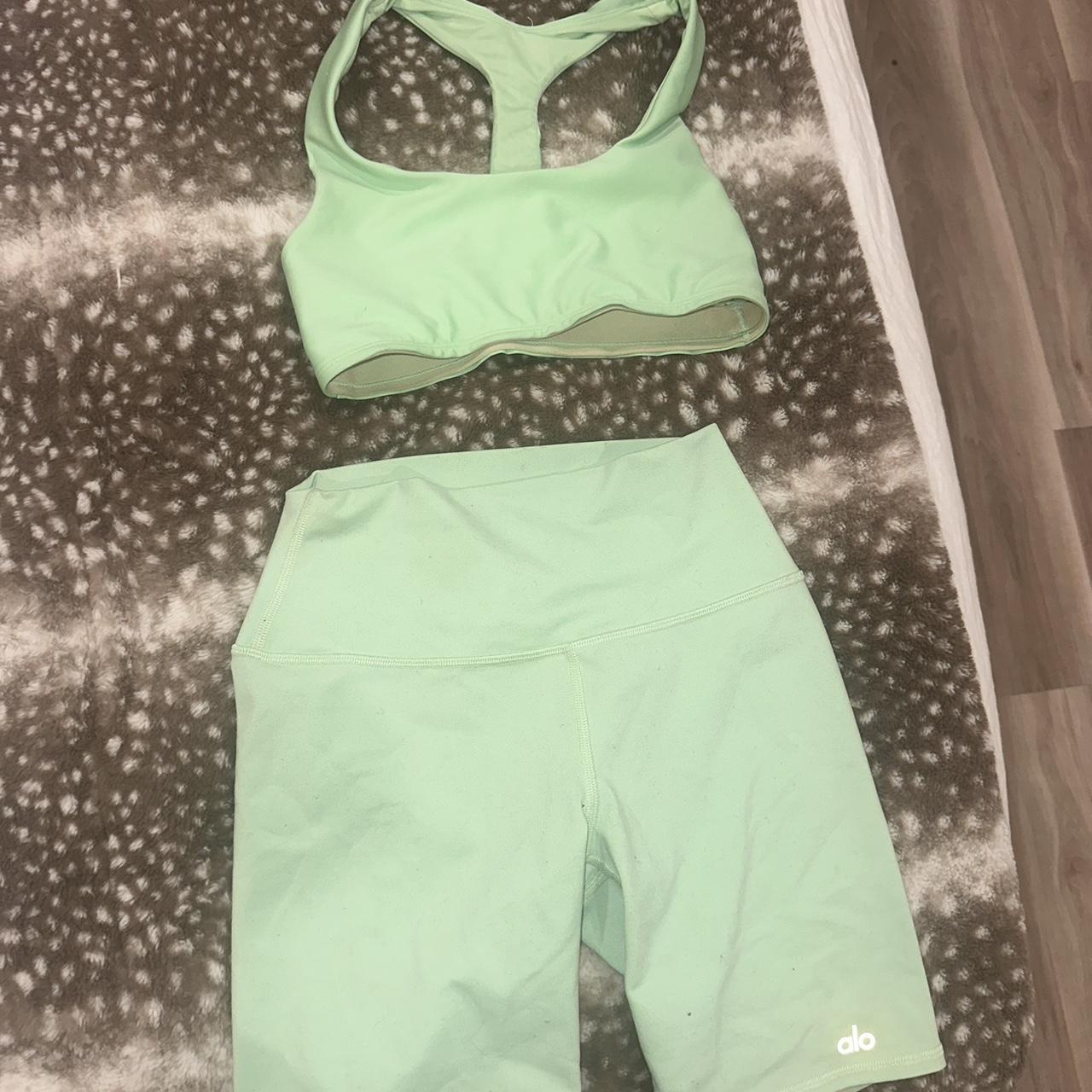 Green alo set bra and shorts size xs originally like... - Depop