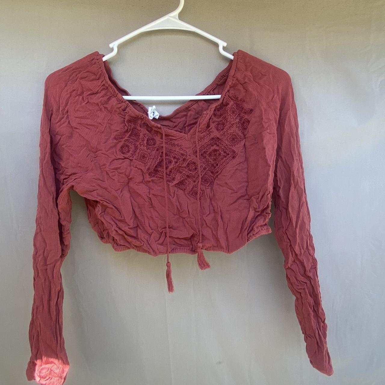 Rust colored 100% rayon crop top with long sleeves - Depop