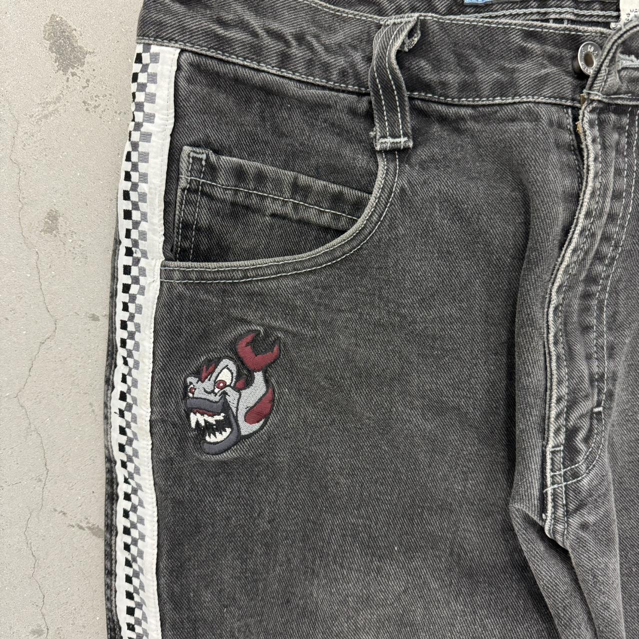 Vintage 90s JNCO Piranha White checkered side stripe... - Depop