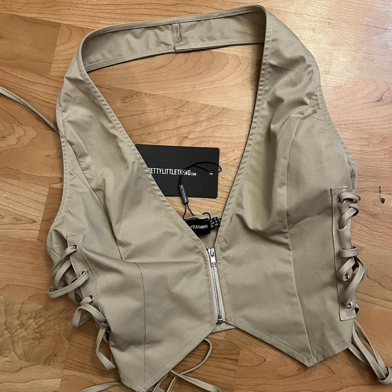Pretty little thing tan/ cream lace-up corset top... | Depop