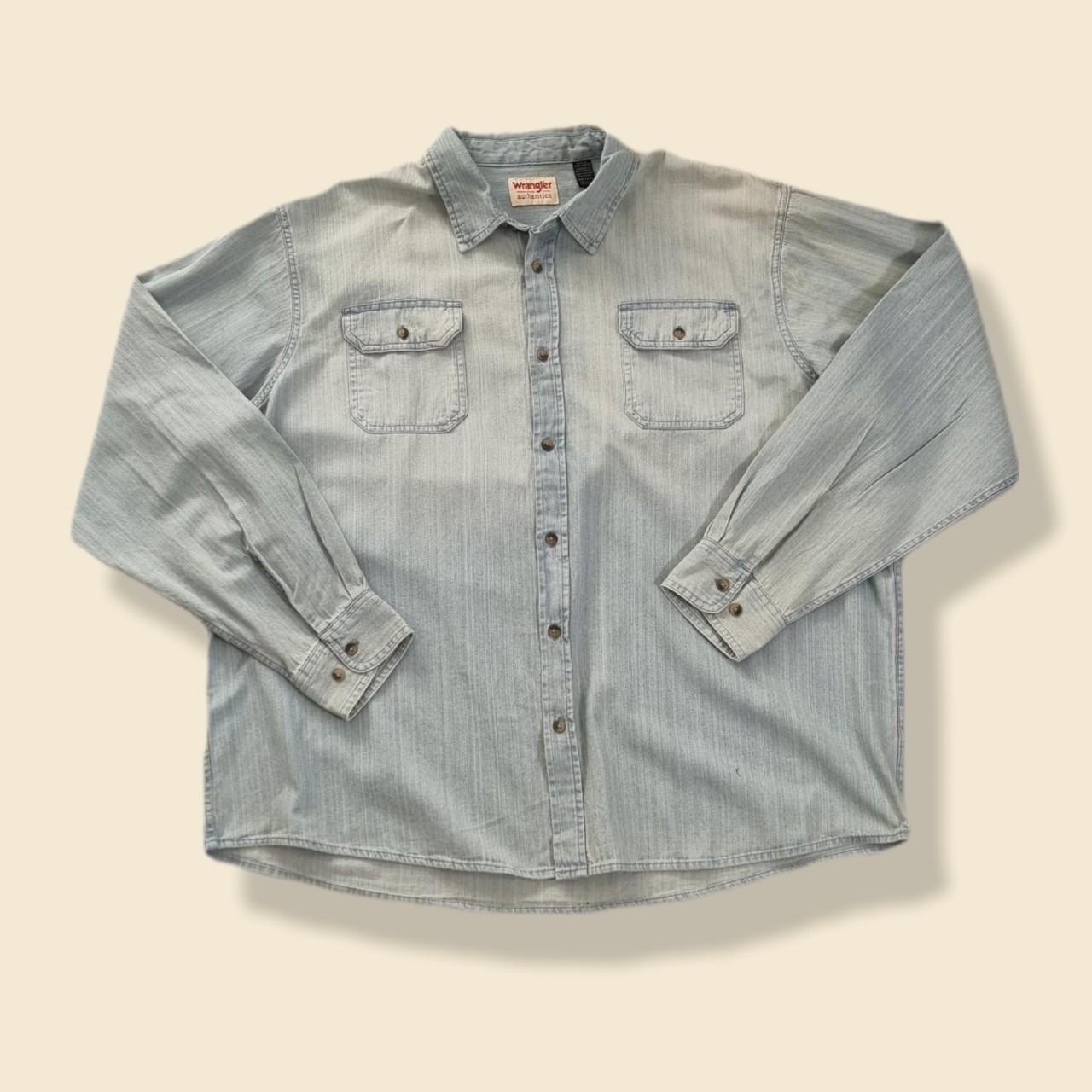 Wrangler Mens Button Up Shirt Blue Long Sleeve... - Depop