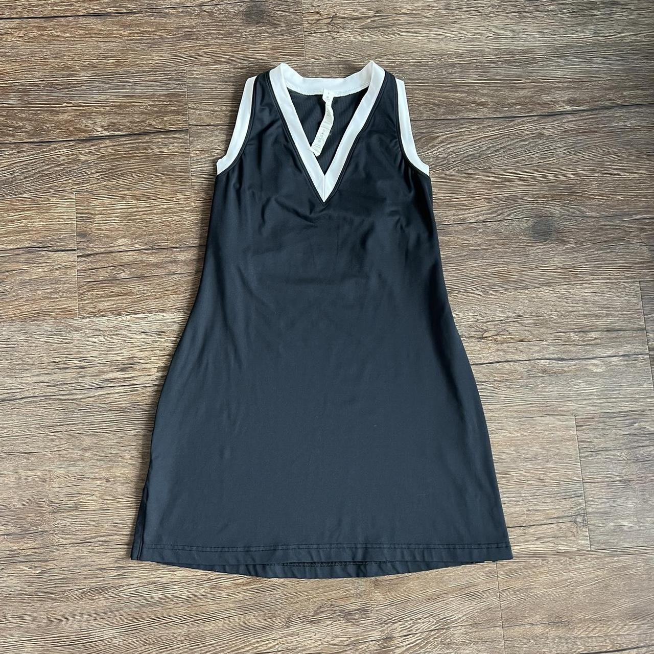 lululemon black dress with white contrast detail,... - Depop