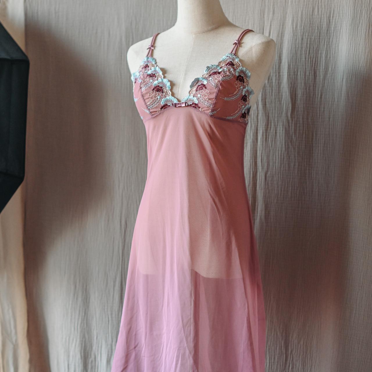 INTIMO Pink & Purple Lace Mesh Nightie... - Depop