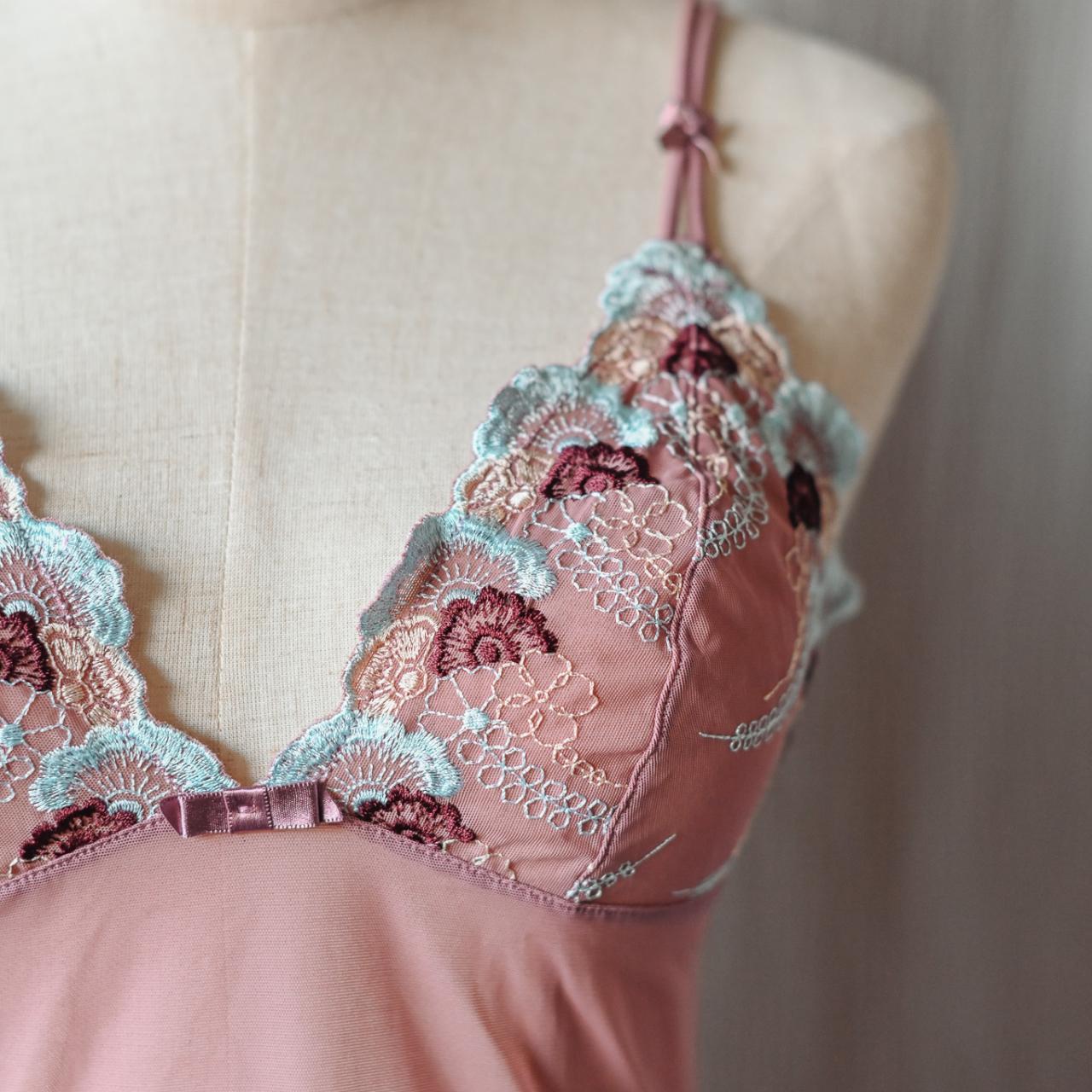 INTIMO Pink & Purple Lace Mesh Nightie... - Depop