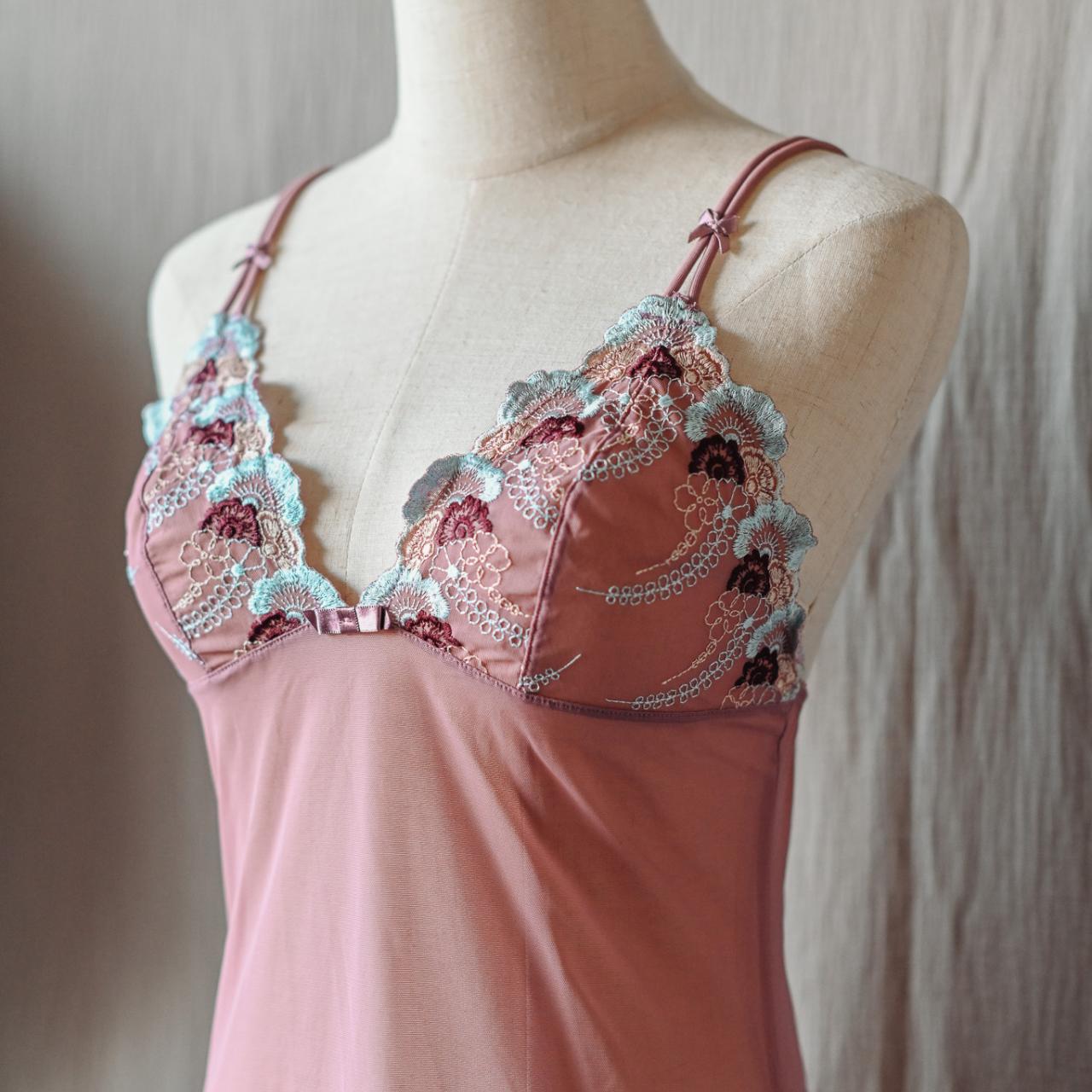 INTIMO Pink & Purple Lace Mesh Nightie... - Depop