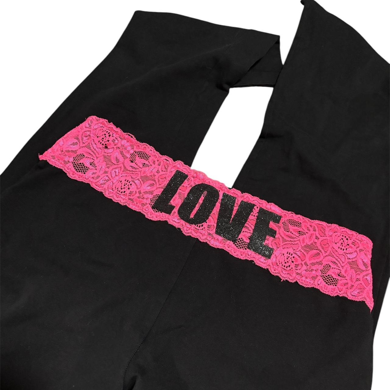 Black and pink lacey “LOVE” y2k yogas. Straight leg,... | Depop