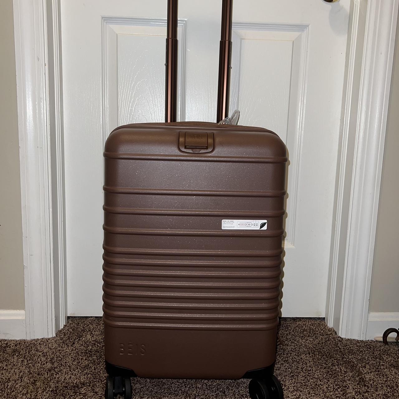 Beis Carry On Maple Brown Suitcase Roller Bag... - Depop