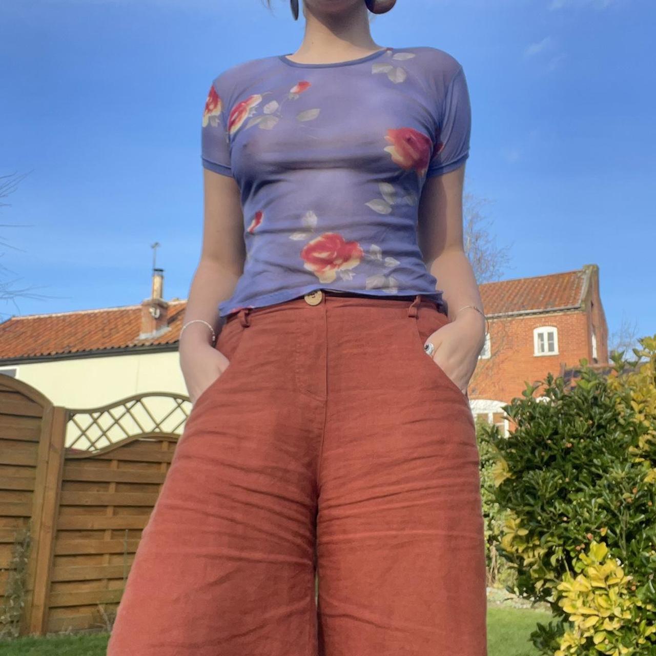 Vintage Floral Mesh Purple Crop Top With Red Roses Depop