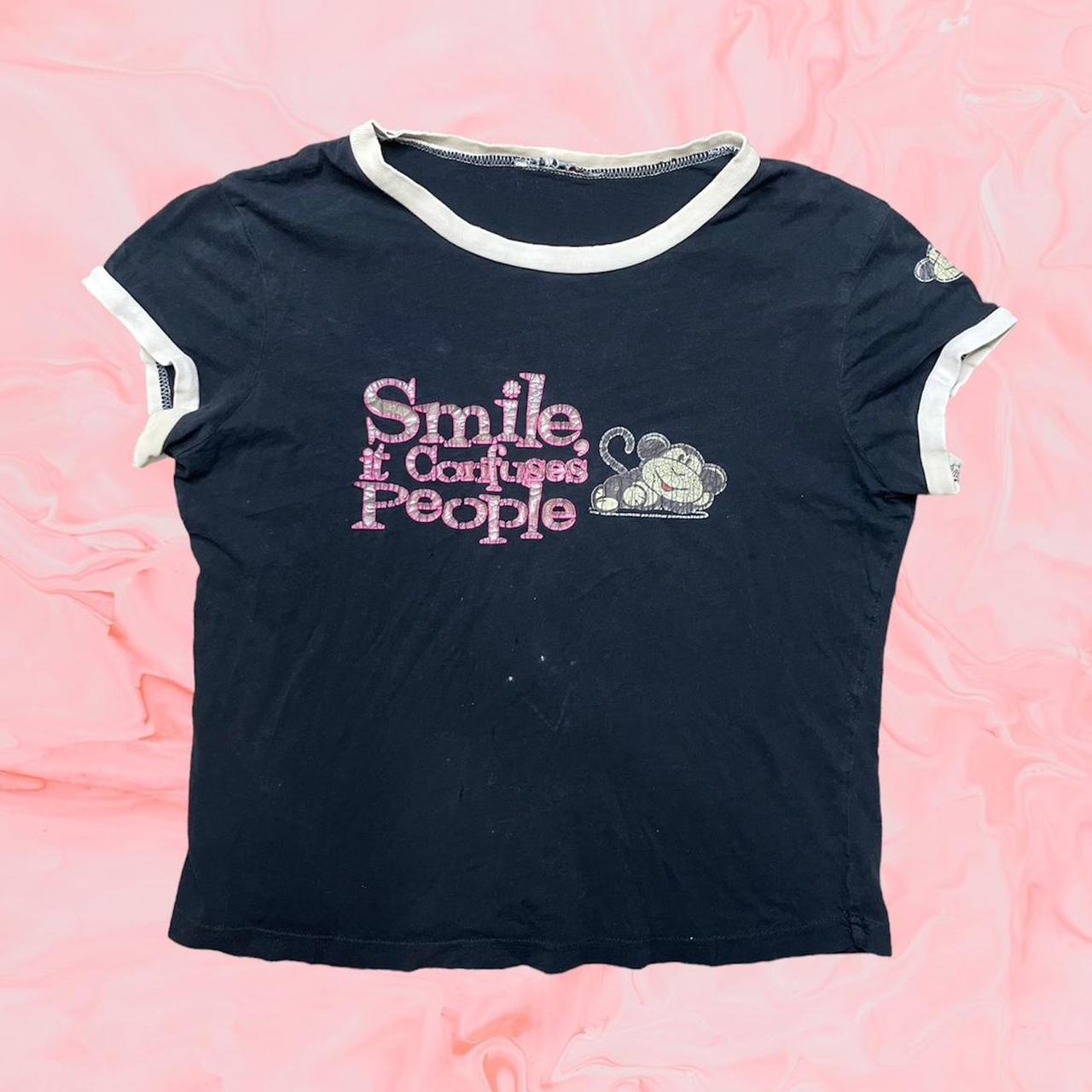 Y2K MONKEY BABY TEE adorable black with white... - Depop