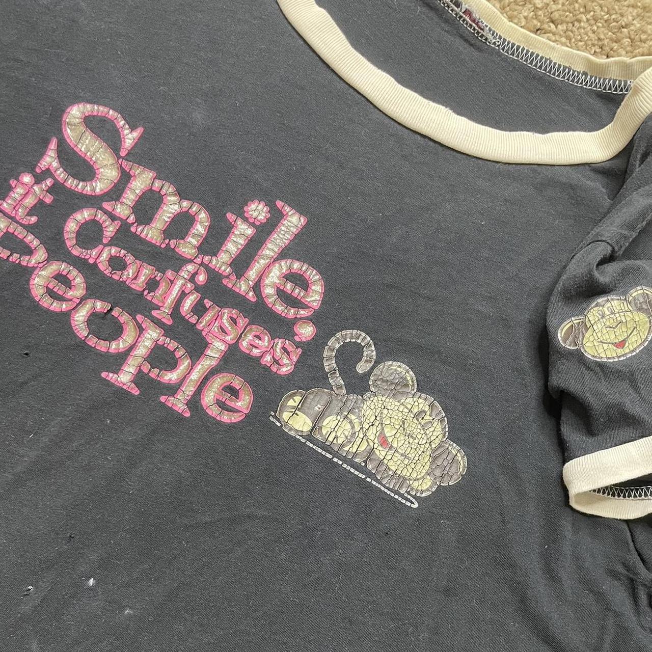 Y2K MONKEY BABY TEE adorable black with white... - Depop