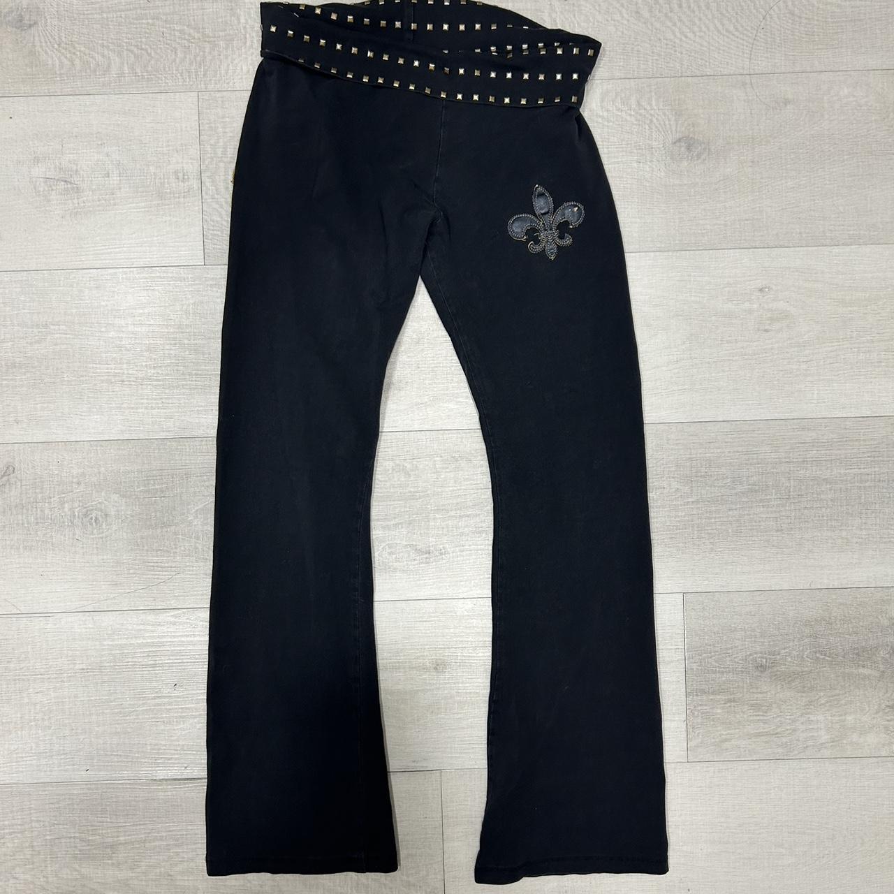 Y2K ANGEL WINGS FLARED PANTS black angel wing fold... - Depop