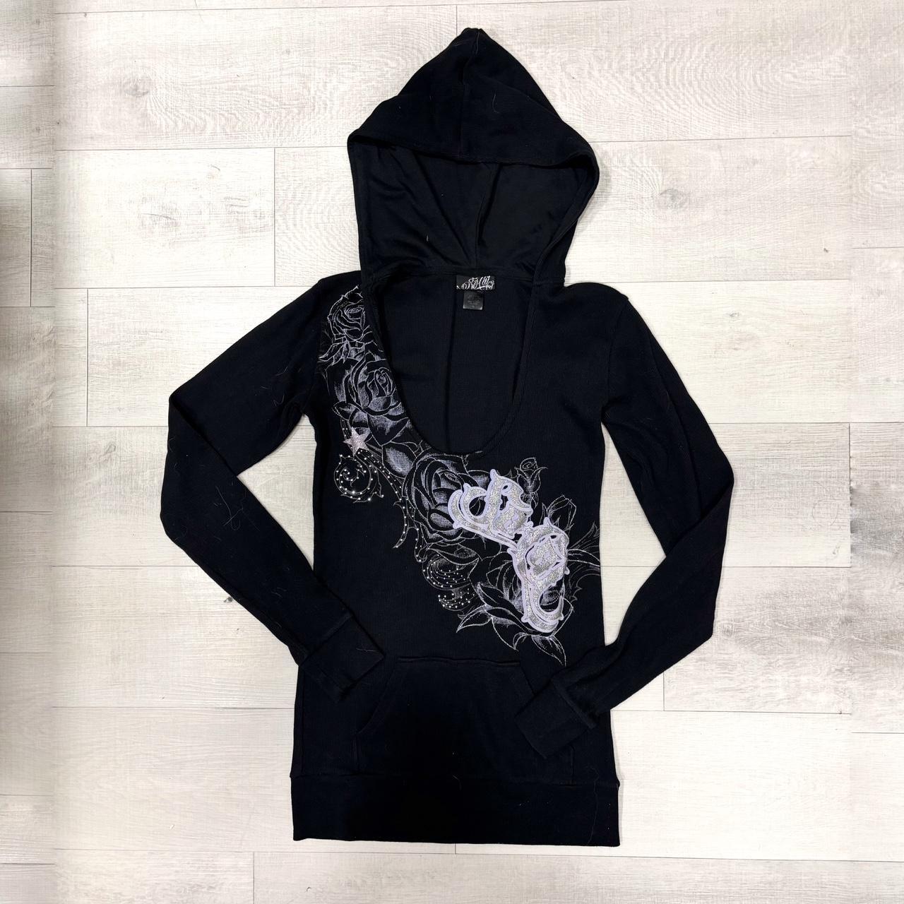 Y2K SO CAL HOODIE Black and grey skull hoodie with... | Depop