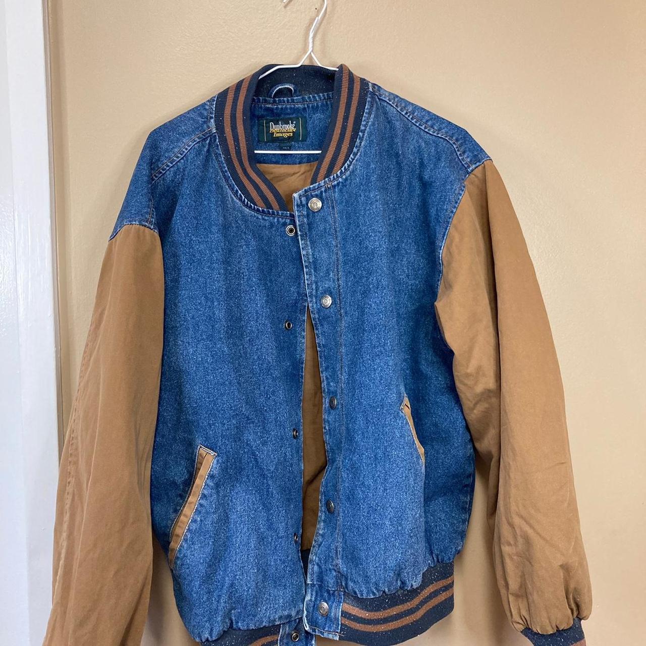 Dunbrooke Distinctive Images Denim Bomber -9/10... - Depop