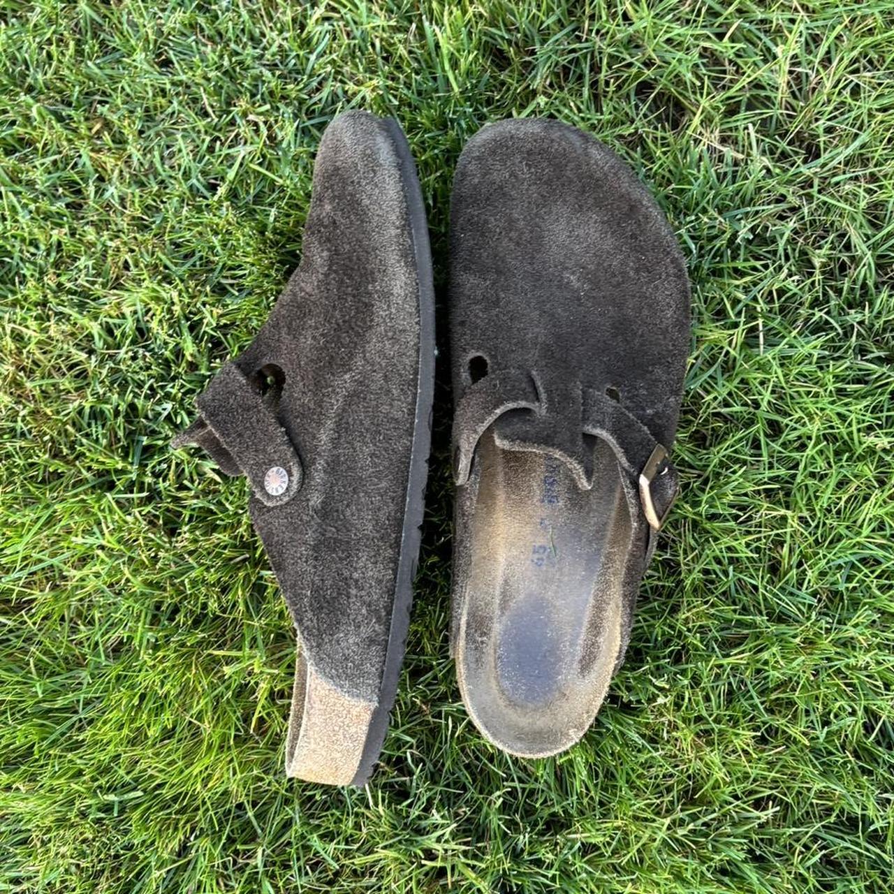 Dark brown Birkenstock clogs. Wear on the inside of... - Depop