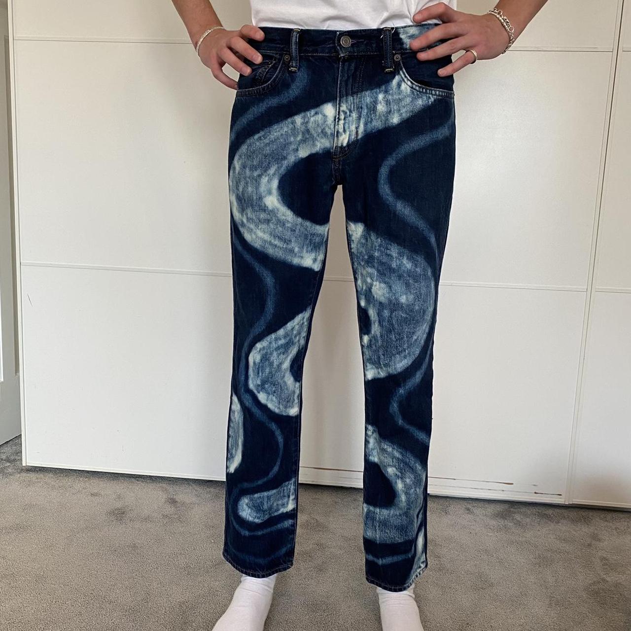 DIY Bleach pattern snake pattern straight leg Jeans... - Depop