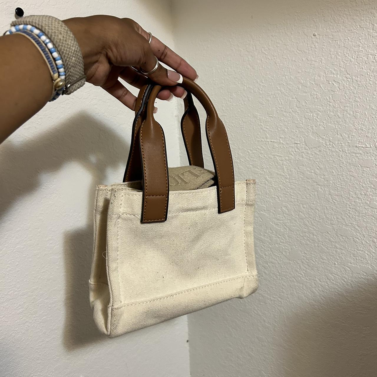 True Religion cream mini tote with Strap used once! - Depop
