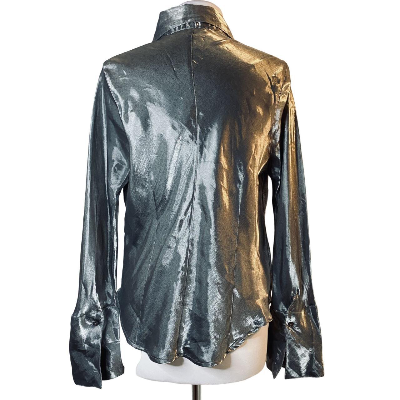 Unique Spectrum Silver Gray Metallic Button Front... - Depop