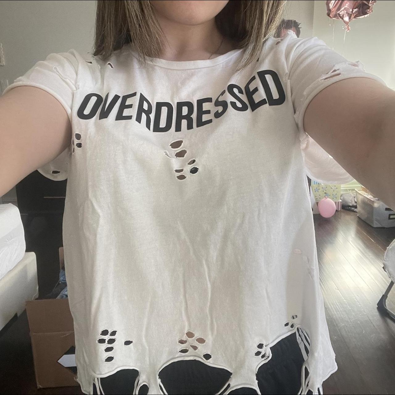 distressed white shirt “overdressed” worn once or... - Depop