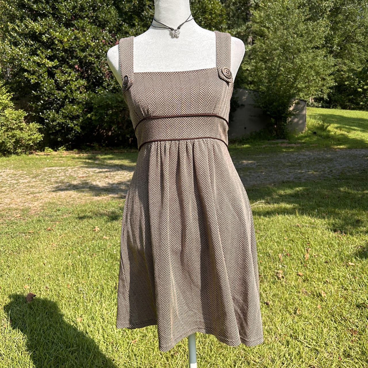 OVERALL STYLE BROWN PATTERNED DRESS !!! FREE US... | Depop