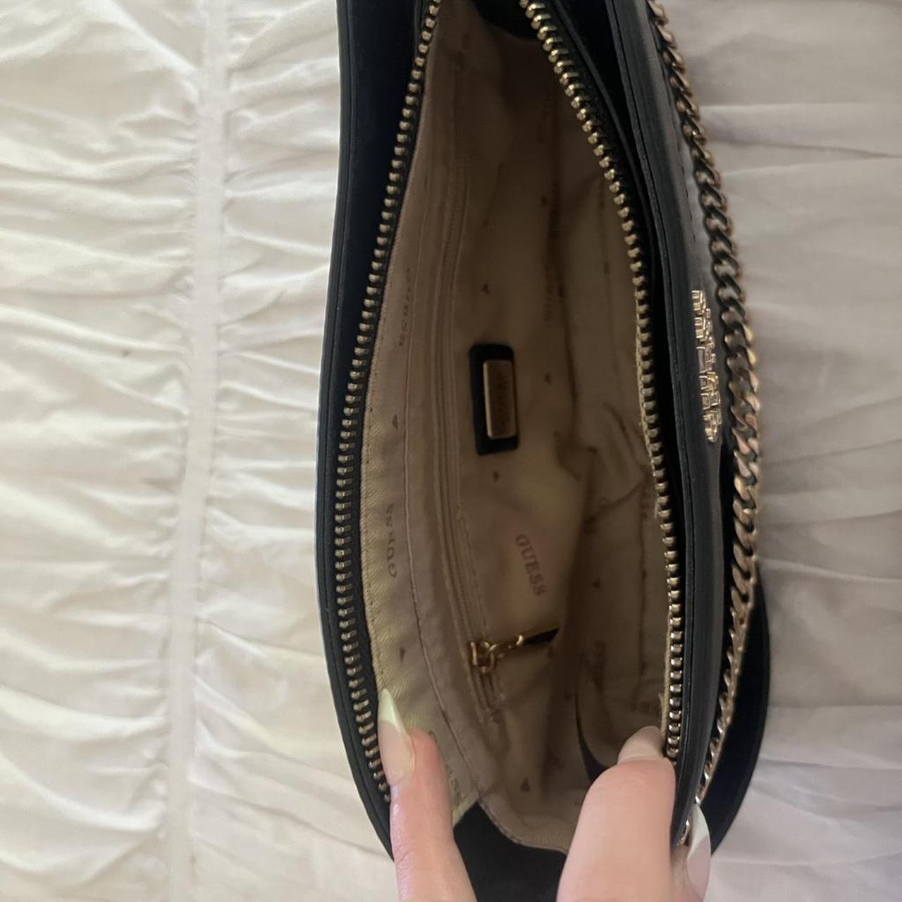 Black GUESS shoulder bag with gold chain detail.... | Depop
