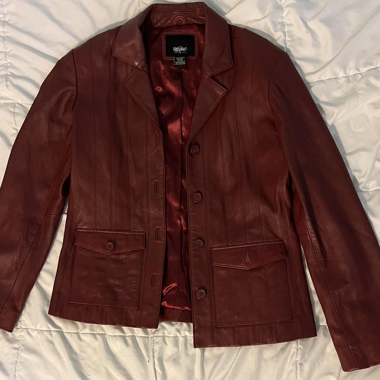mossimo red leather jacket, perfect for... - Depop