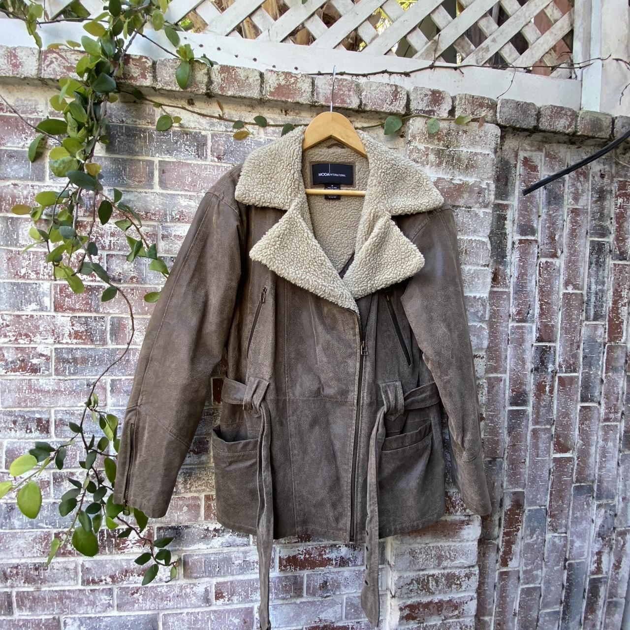 Moda International brown suede leather jacket with... - Depop