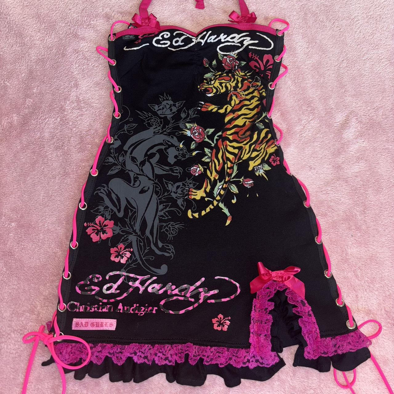 Custom Up Cycled, Double Lace Up Ed Hardy Dress |... | Depop